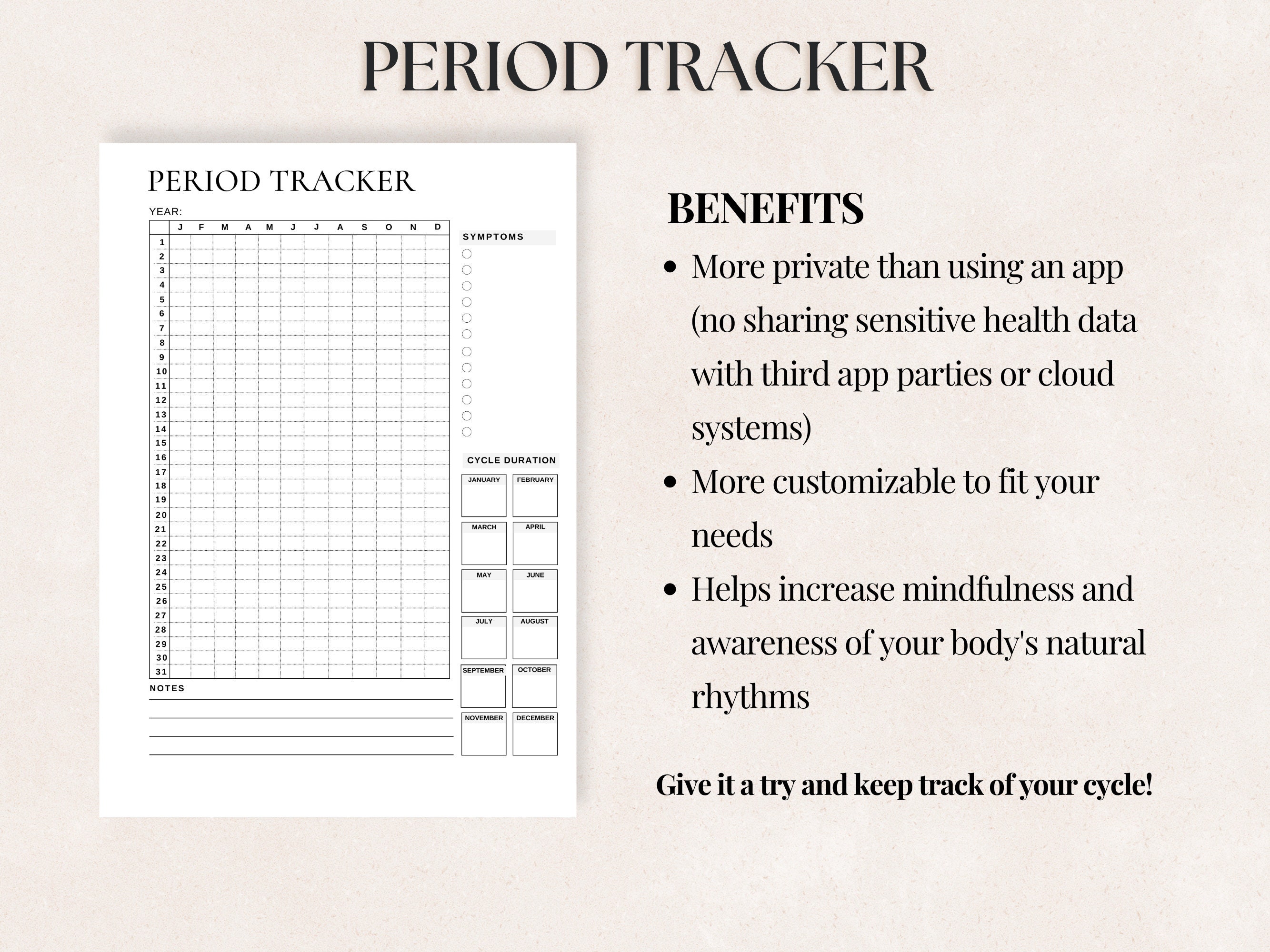 Printable Period Tracker: Yearly Overview Cycle Tracker A4 & Letter ...
