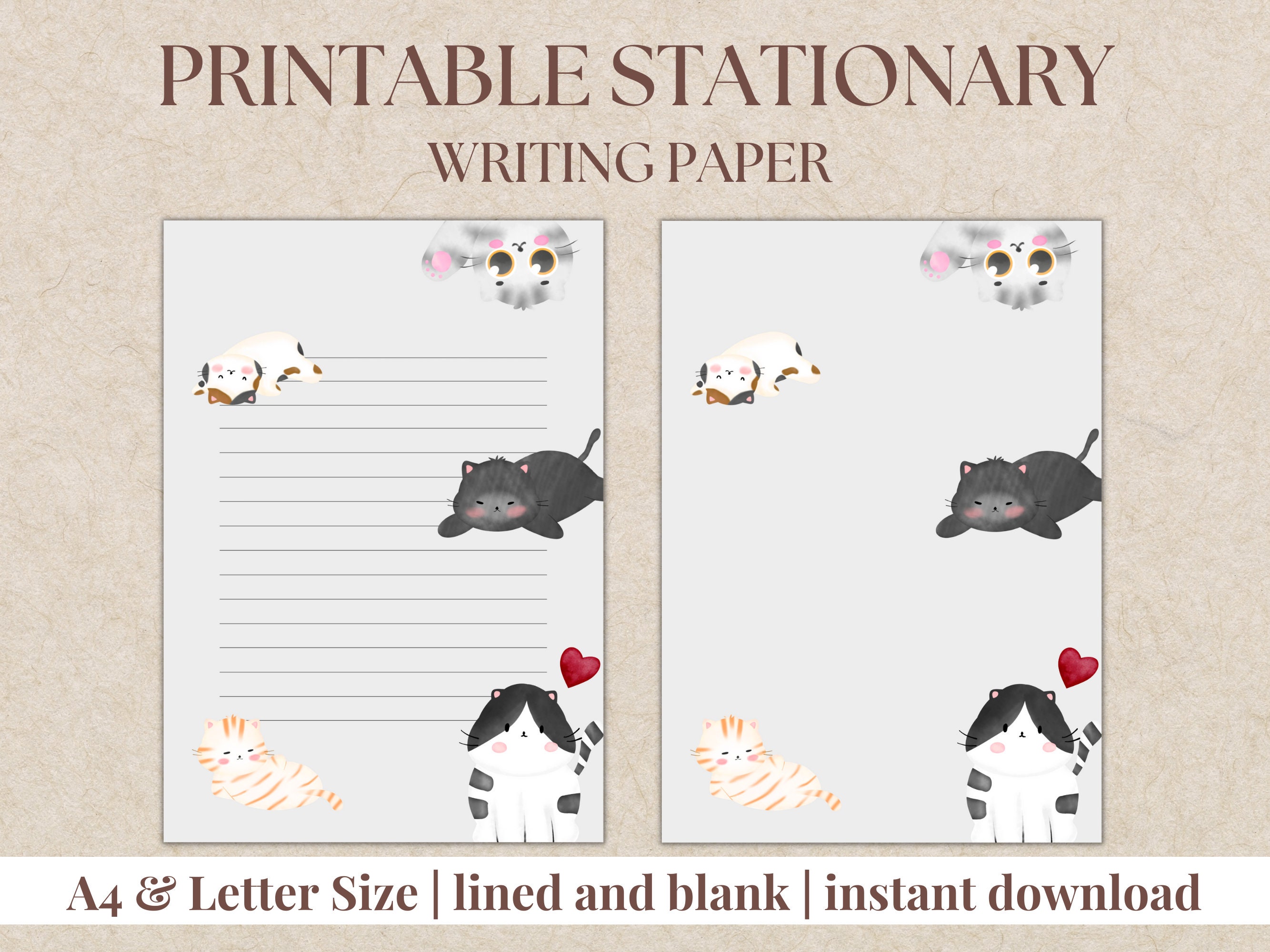 Purrfect Printable Letter for Cat Lovers -A4 & Letter Size, Cute Cats ...