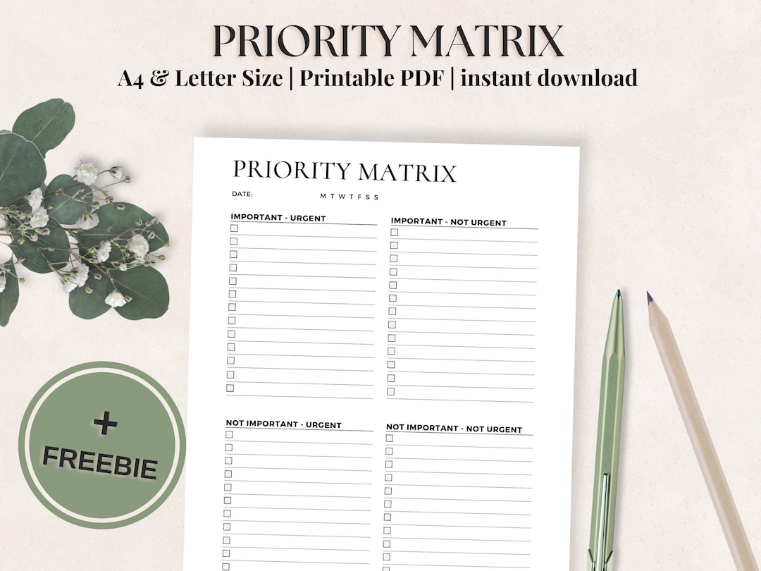 Printable Priority Matrix: Effective to Do List | A4 & Letter Size ...