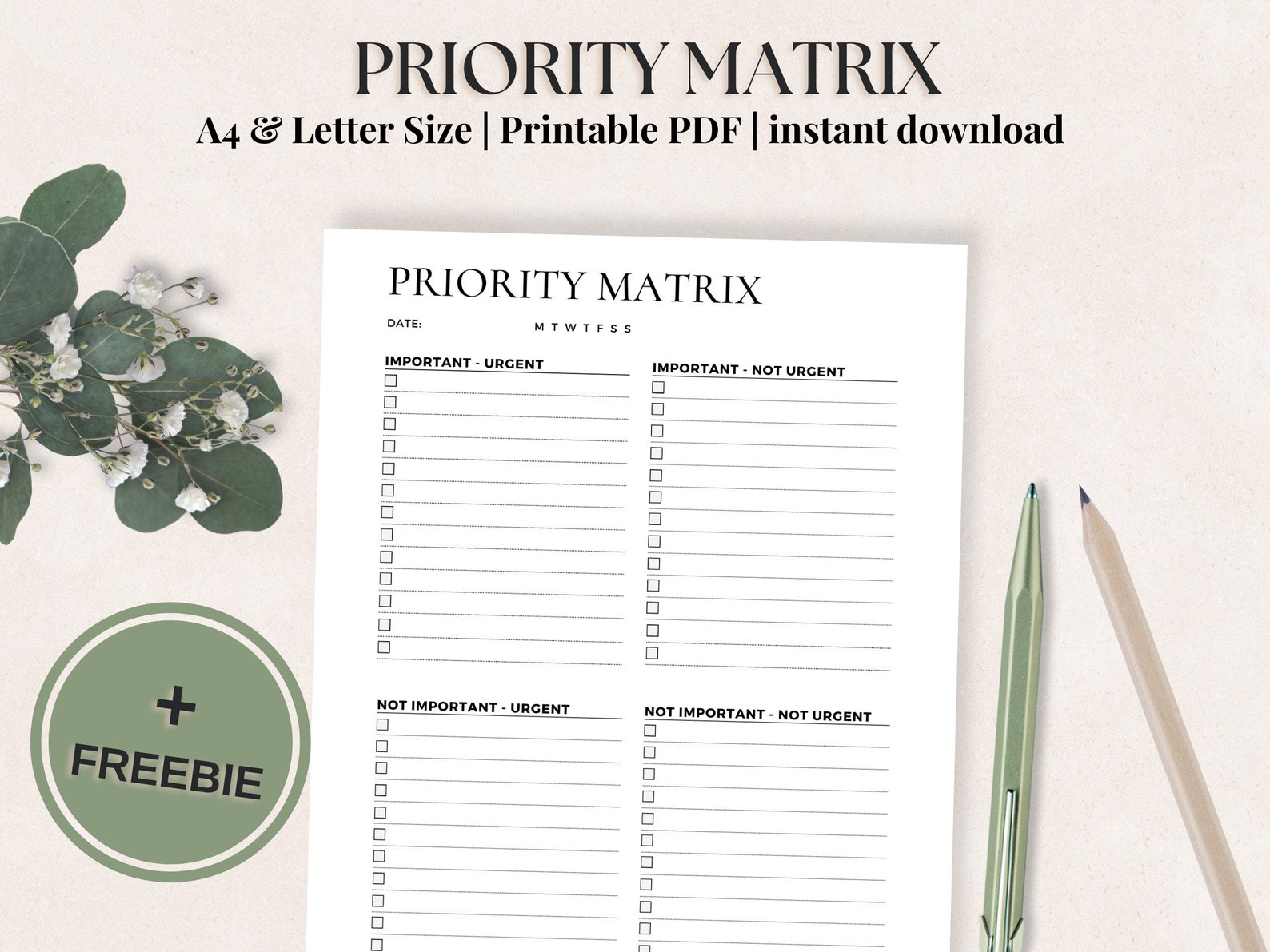 Printable Priority Matrix: Effective to Do List | A4 & Letter Size ...
