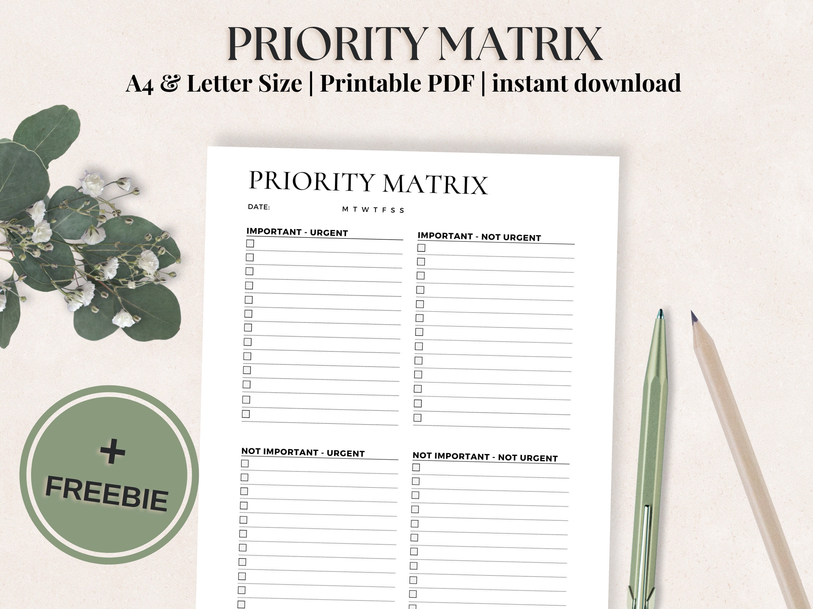 Printable Priority Matrix: Effective to Do List | A4 & Letter Size ...