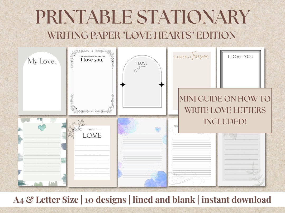 Love Letter Paper, 10 Simple Designs Writing Paper, Valentine's ...