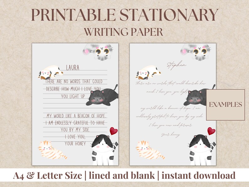 Purrfect Printable Letter for Cat Lovers -A4 & Letter Size, Cute Cats ...