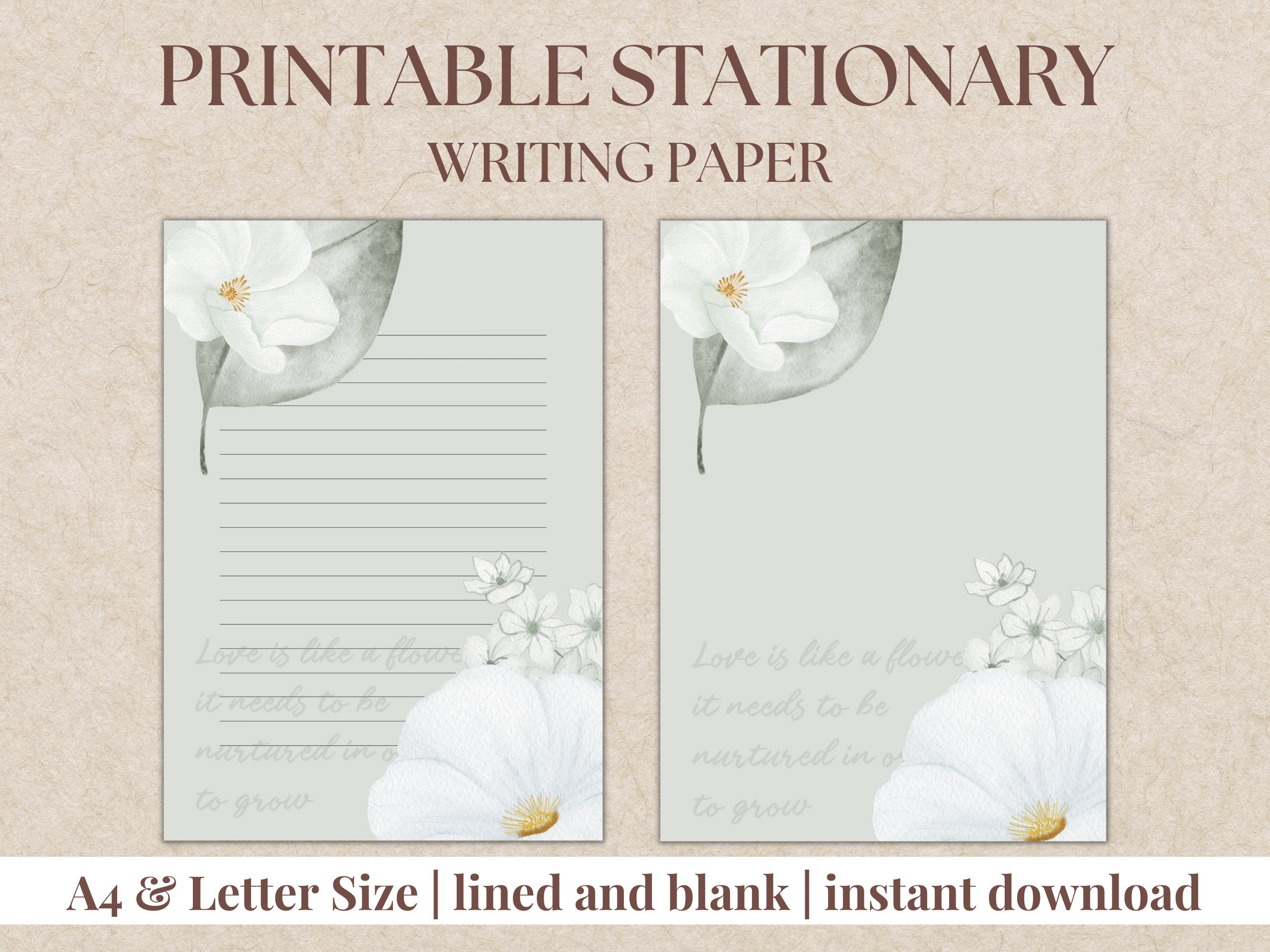 Printable Writing Paper, A4 and Letter Size, Floral Writing Paper ...