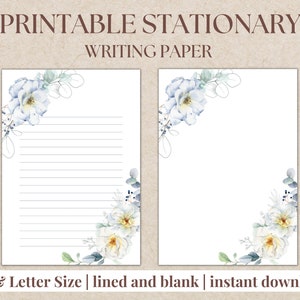 Printable Blue Flower Writing Paper, A4 and Letter Size, Floral Writing ...