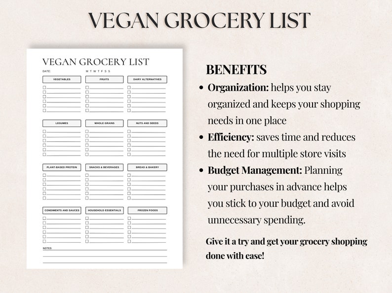 Printable Vegan Grocery List and Weekly Meal Planner Template ...