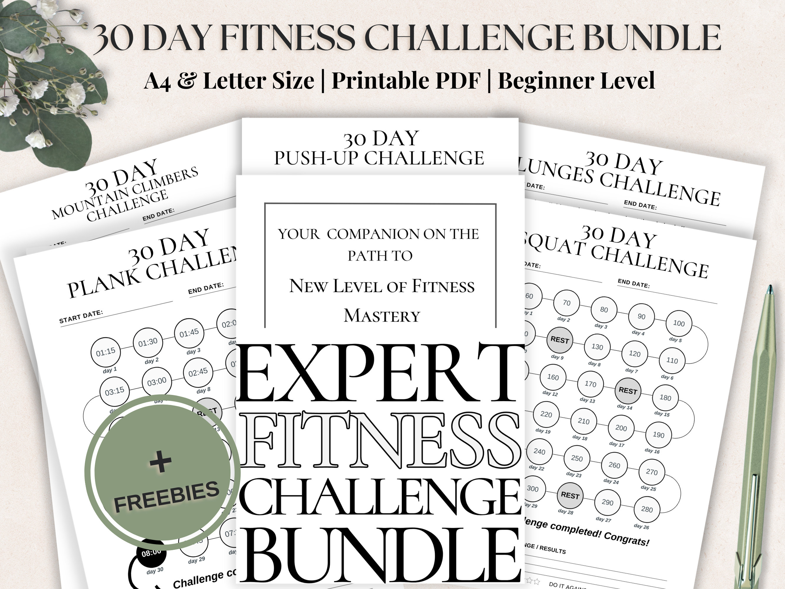 30 Day Master Workout Challenge Bundle: Printable Fitness Challenges ...