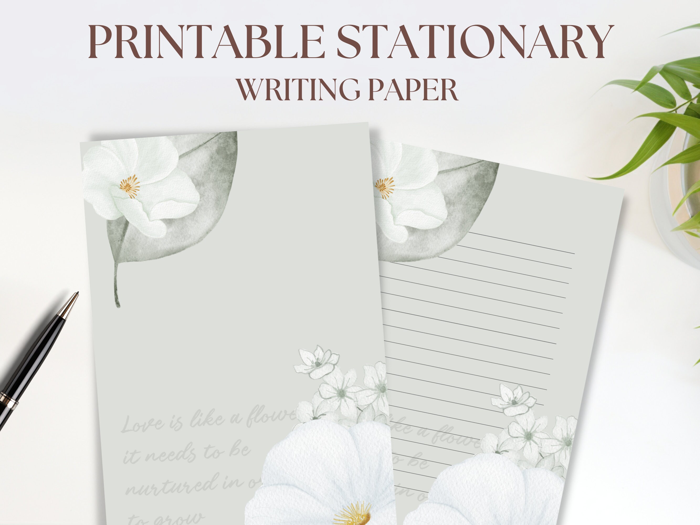 Printable Writing Paper, A4 and Letter Size, Floral Writing Paper ...