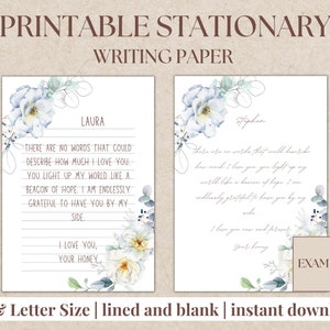 Printable Blue Flower Writing Paper, A4 and Letter Size, Floral Writing ...