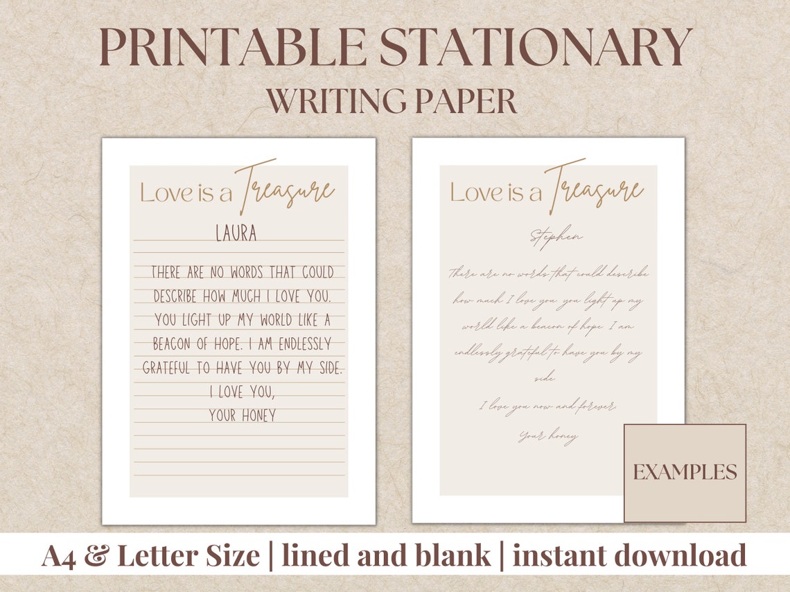 Writing Paper Printable, A4 and Letter Size, Love Letter Printable ...