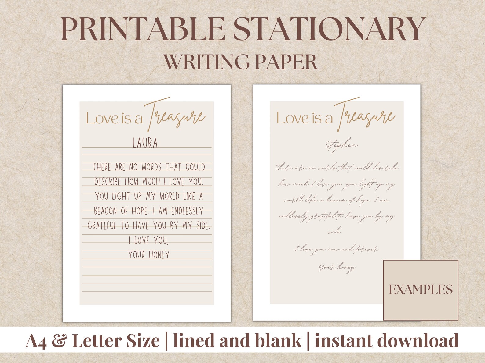Writing Paper Printable, A4 and Letter Size, Love Letter Printable ...