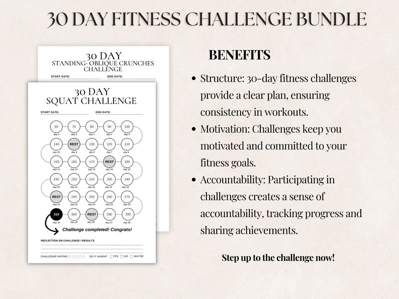 30 Day Master Workout Challenge Bundle: Printable Fitness Challenges ...