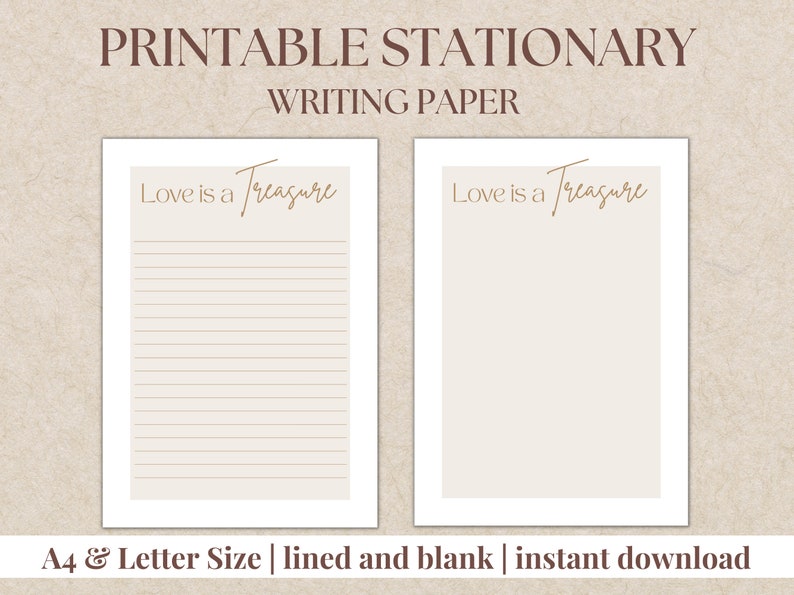 Writing Paper Printable, A4 and Letter Size, Love Letter Printable ...