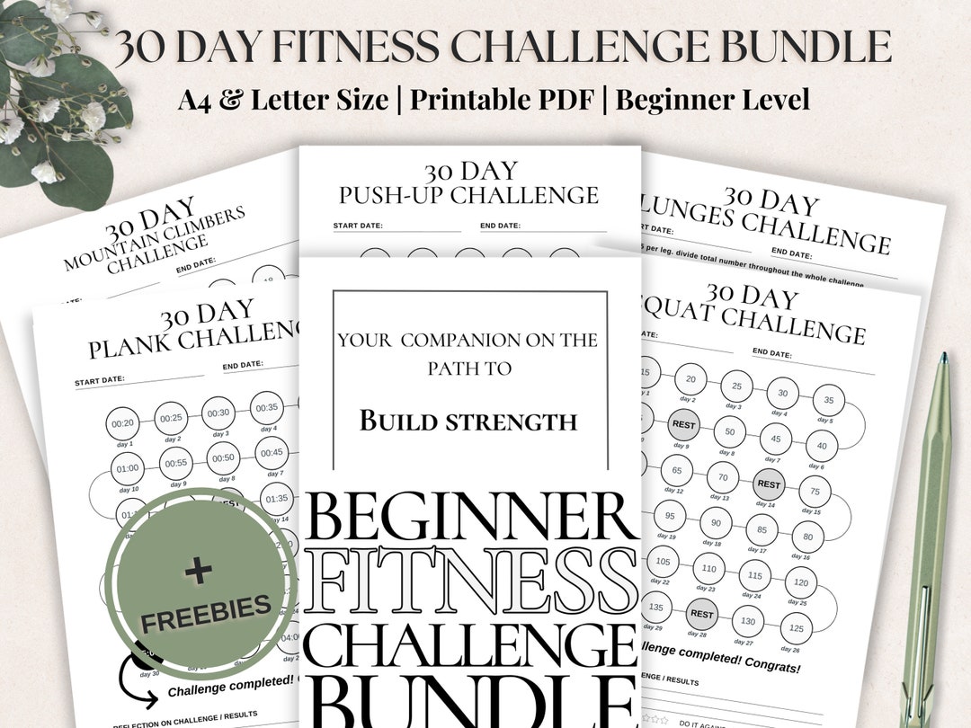 30 Day Fitness Challenge Bundle: Printable Beginner Fitness Challenges ...