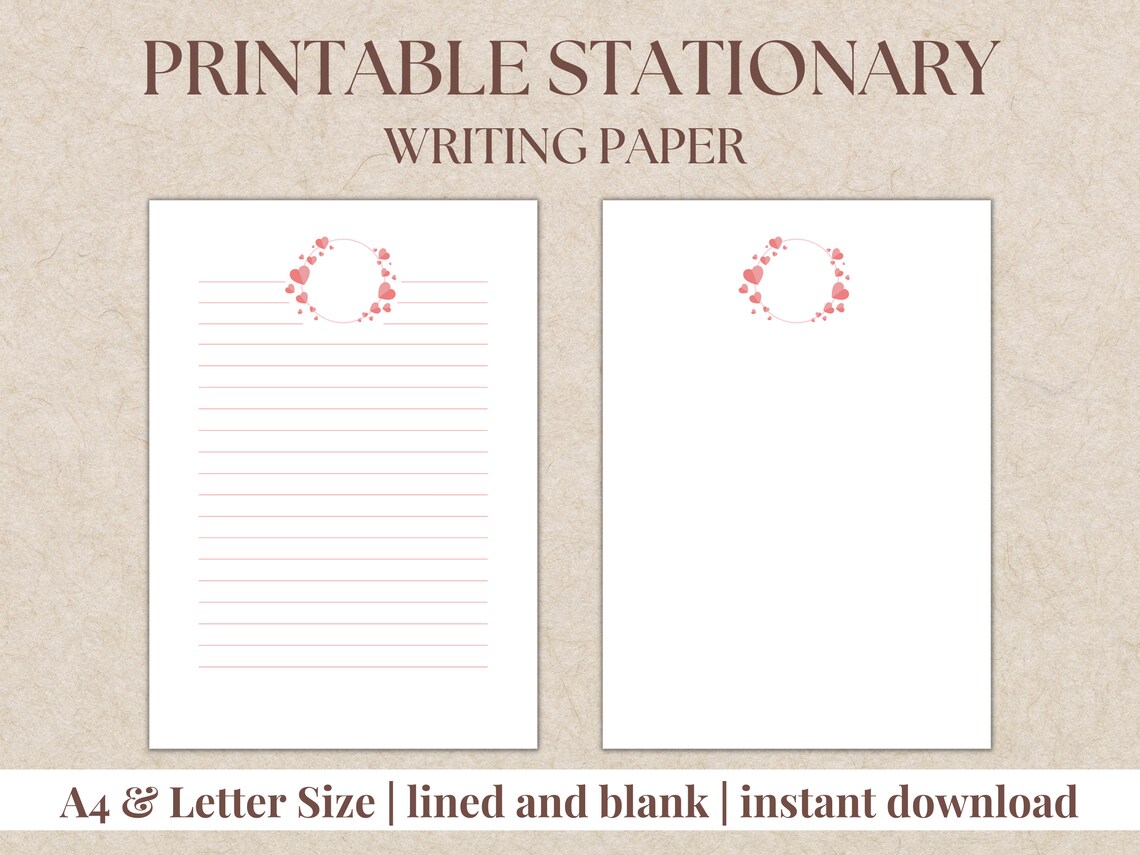 Printable Writing Paper, A4 and Letter Size, Simple Design - Etsy