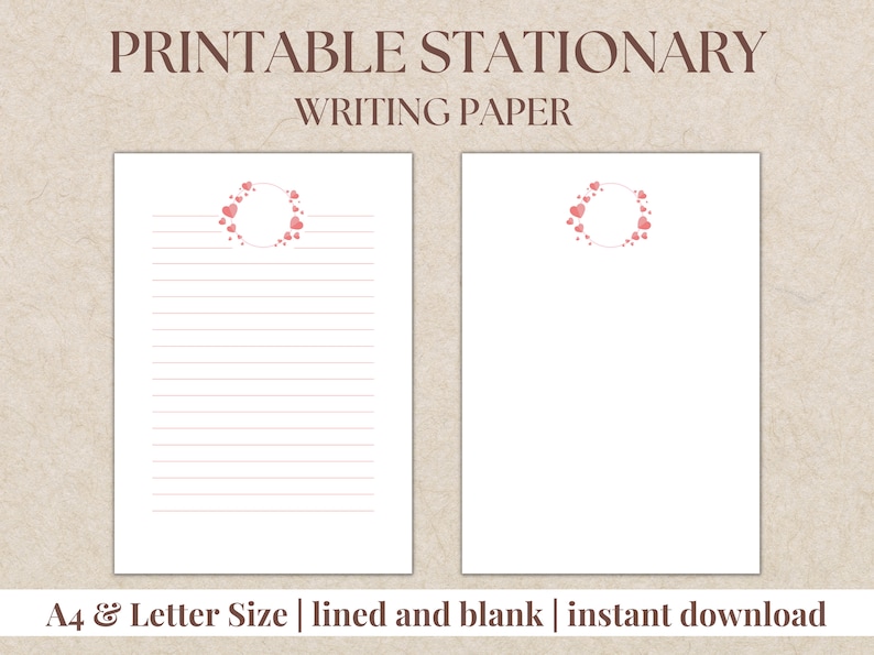 Printable Writing Paper, A4 and Letter Size, Simple Design - Etsy