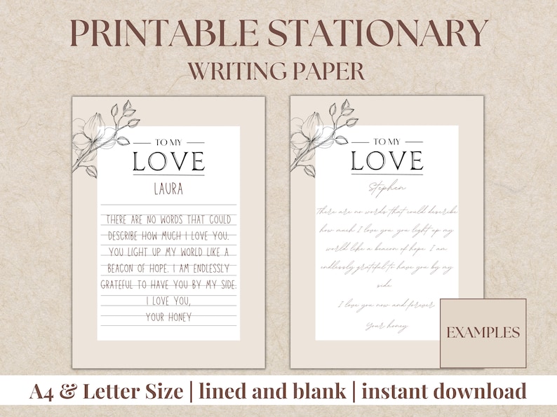 Love Letter Printable, A4 and Letter Size, Writing Paper Printable ...