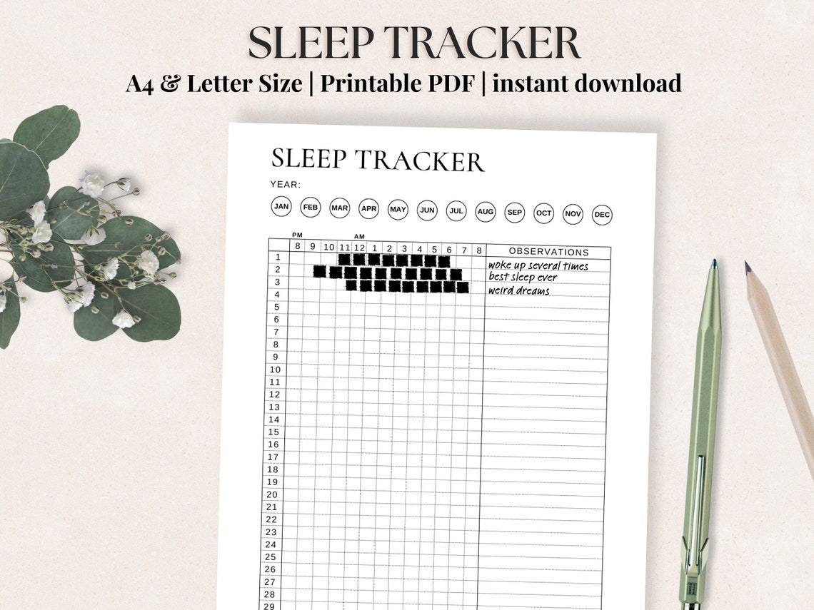Minimalist Sleep Tracker: Printable Sleep Log A4 & Letter Size Monthly ...