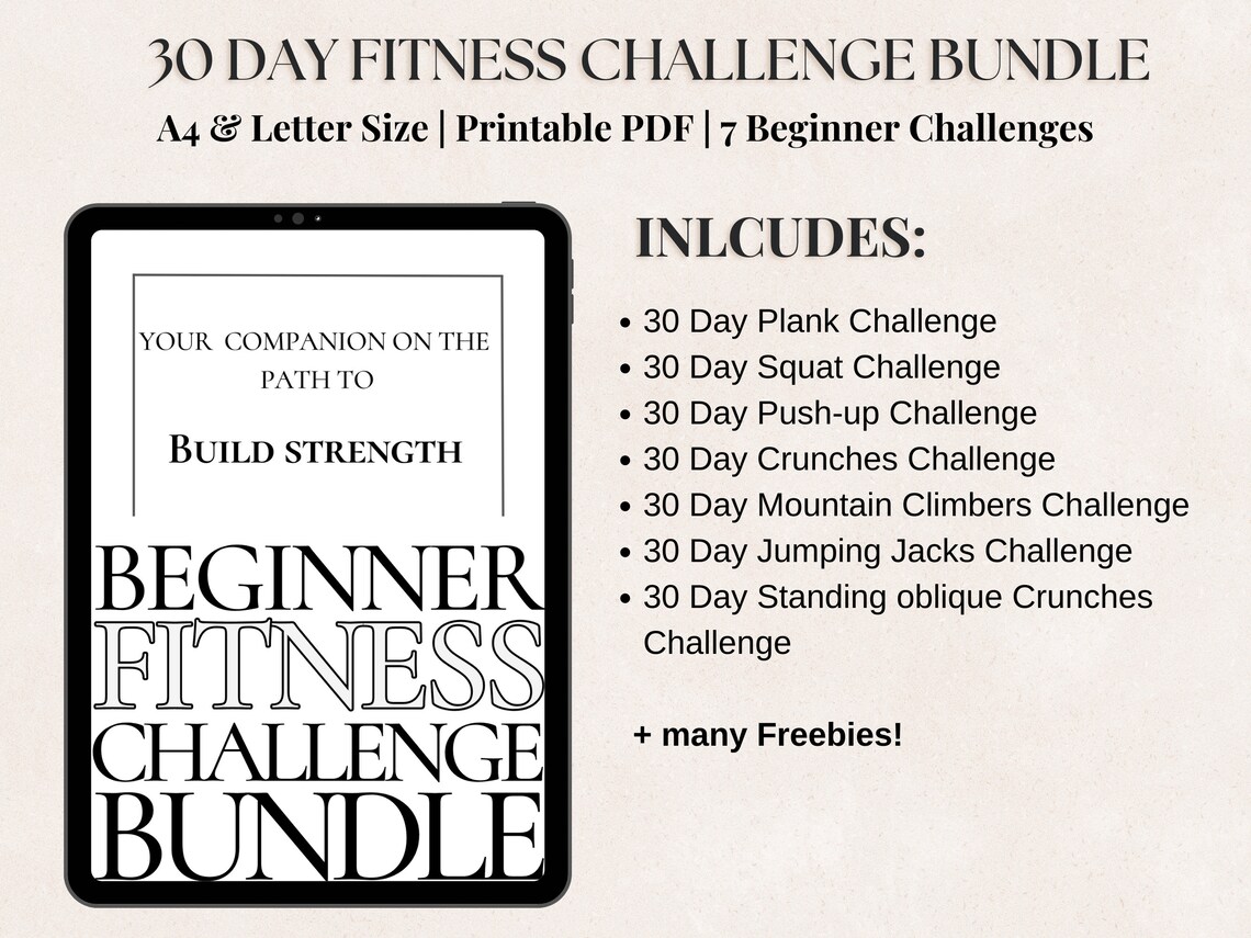 30 Day Fitness Challenge Bundle: Printable Beginner Fitness Challenges ...