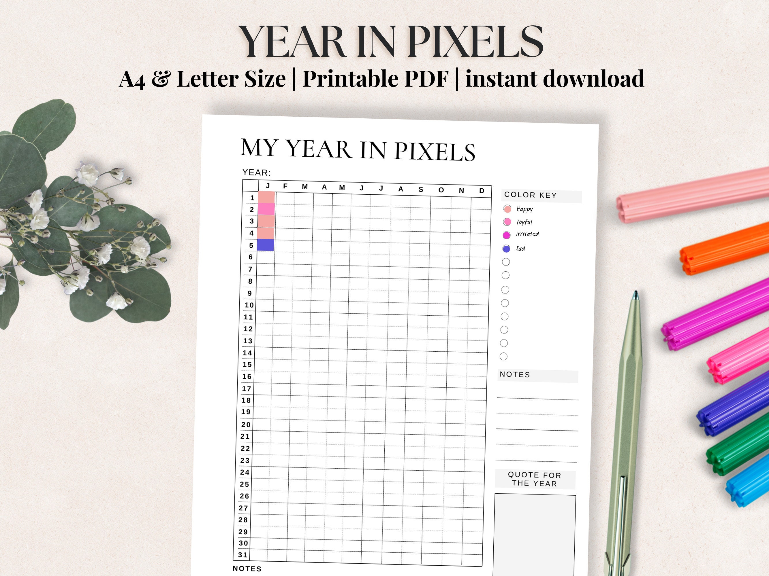 My Year in Pixels: Track Your Emotional Journey, Set Achievable Goals ...