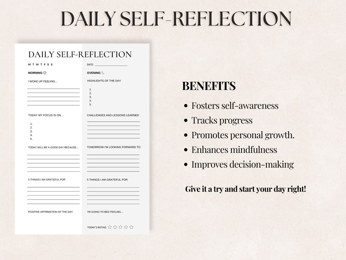 Daily Self-reflection: Self-care Journal for Morning and Evening ...