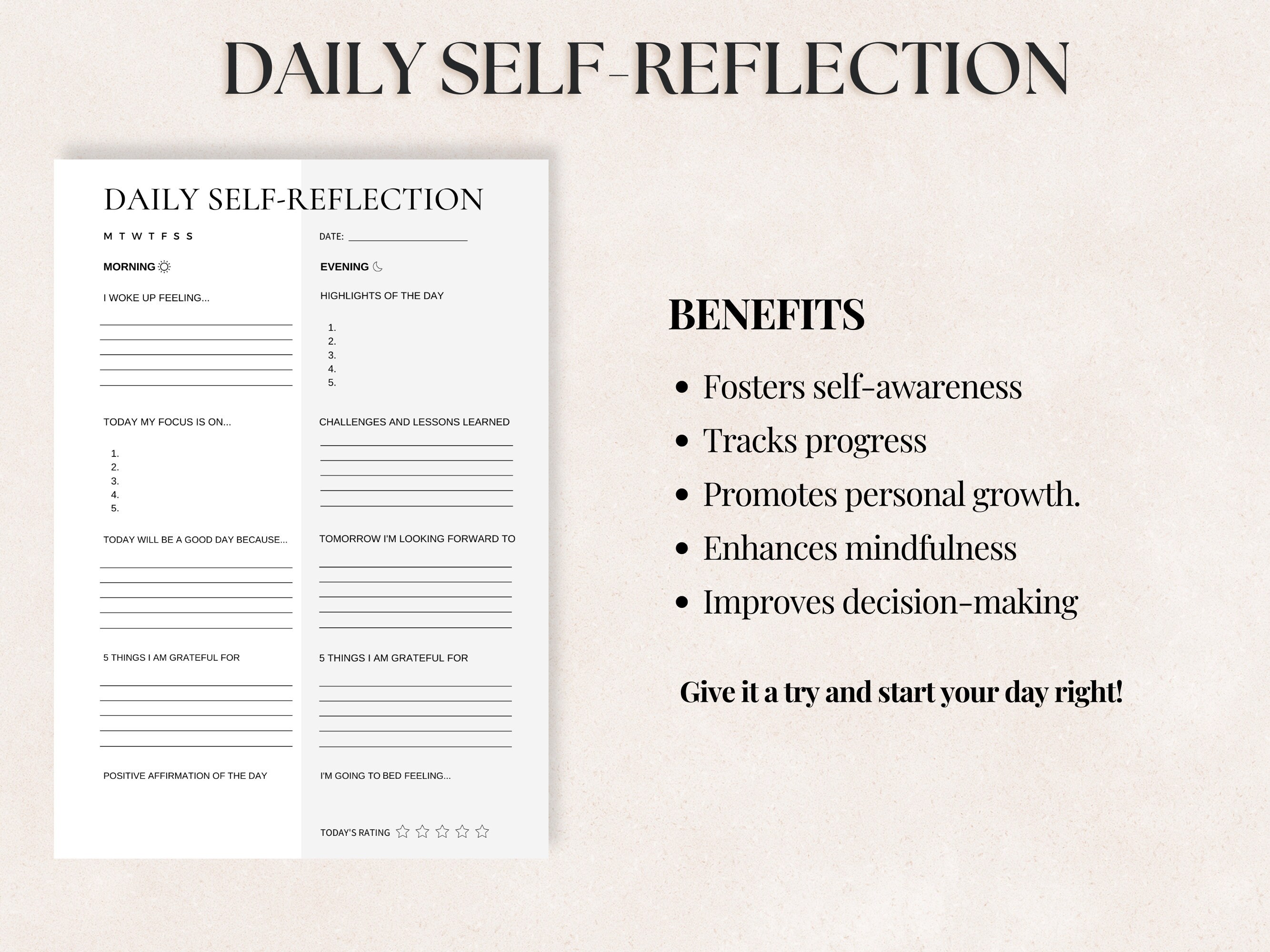 Daily Self-reflection: Self-care Journal for Morning and Evening ...
