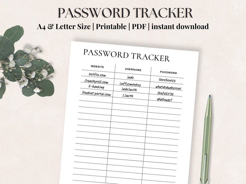 Minimalist Password Tracker: Printable Password Log | A4 & US Letter ...