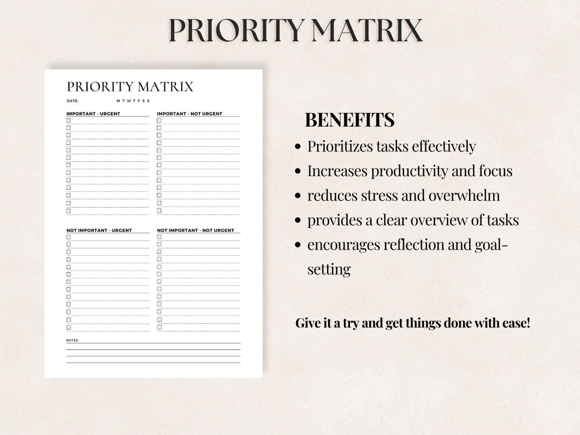 Printable Priority Matrix: Effective to Do List | A4 & Letter Size ...