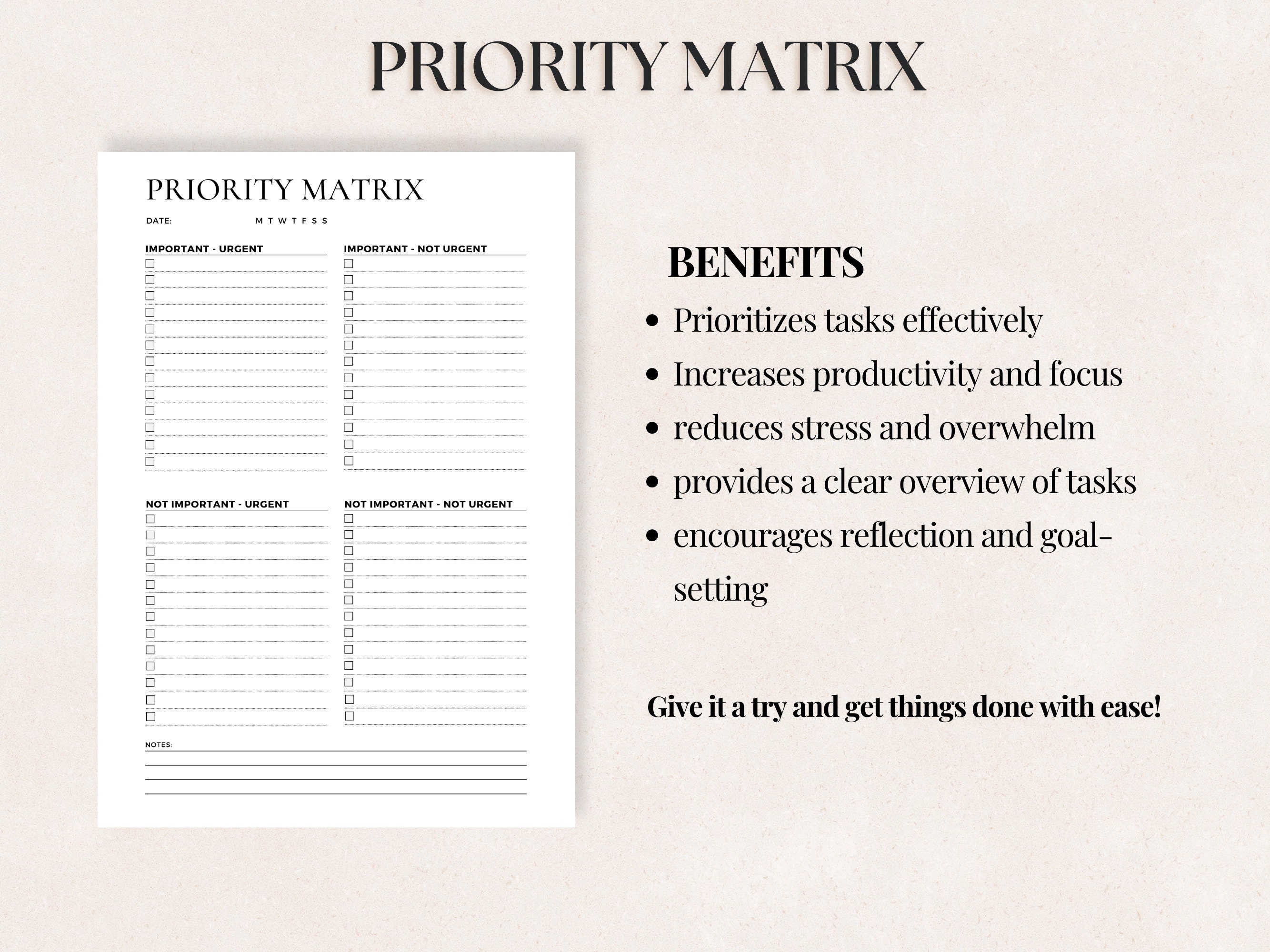 Printable Priority Matrix: Effective to Do List | A4 & Letter Size ...