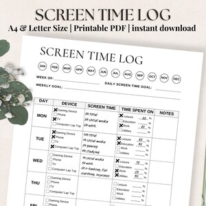 Weekly Screen Time Log: Keep Track of Your Screen Time Habit | Screen ...