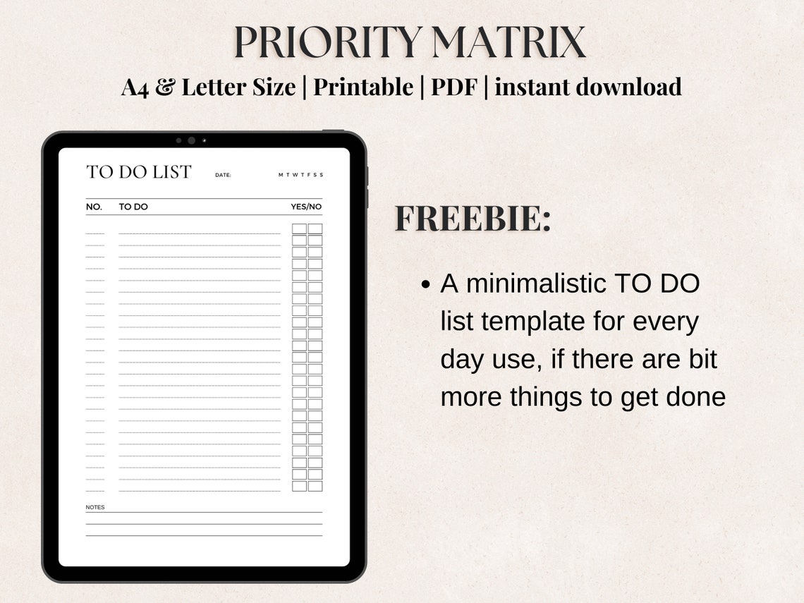 Printable Priority Matrix: Effective to Do List | A4 & Letter Size ...