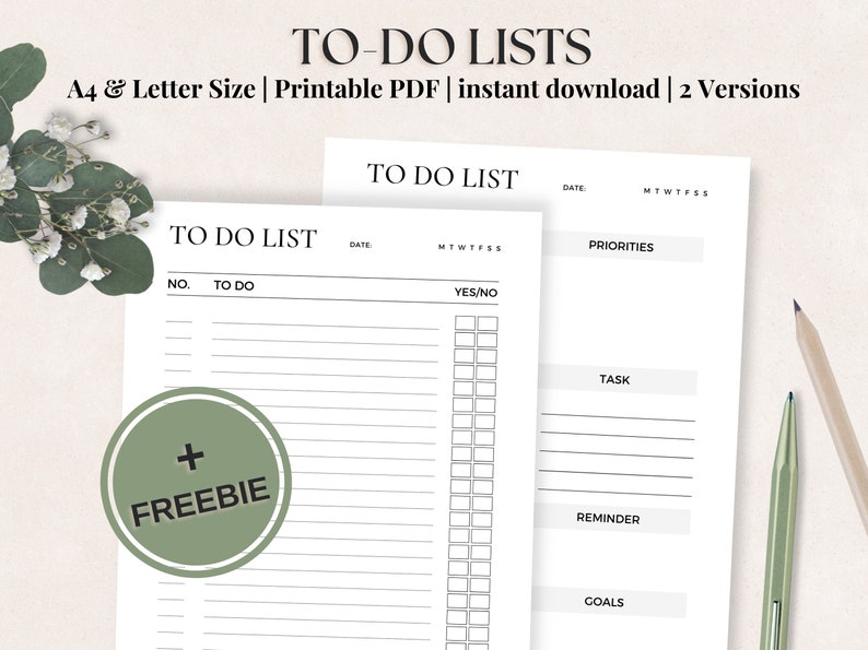 Daily to Do List: Printable to Do List Template 2 Minimalist Designs ...