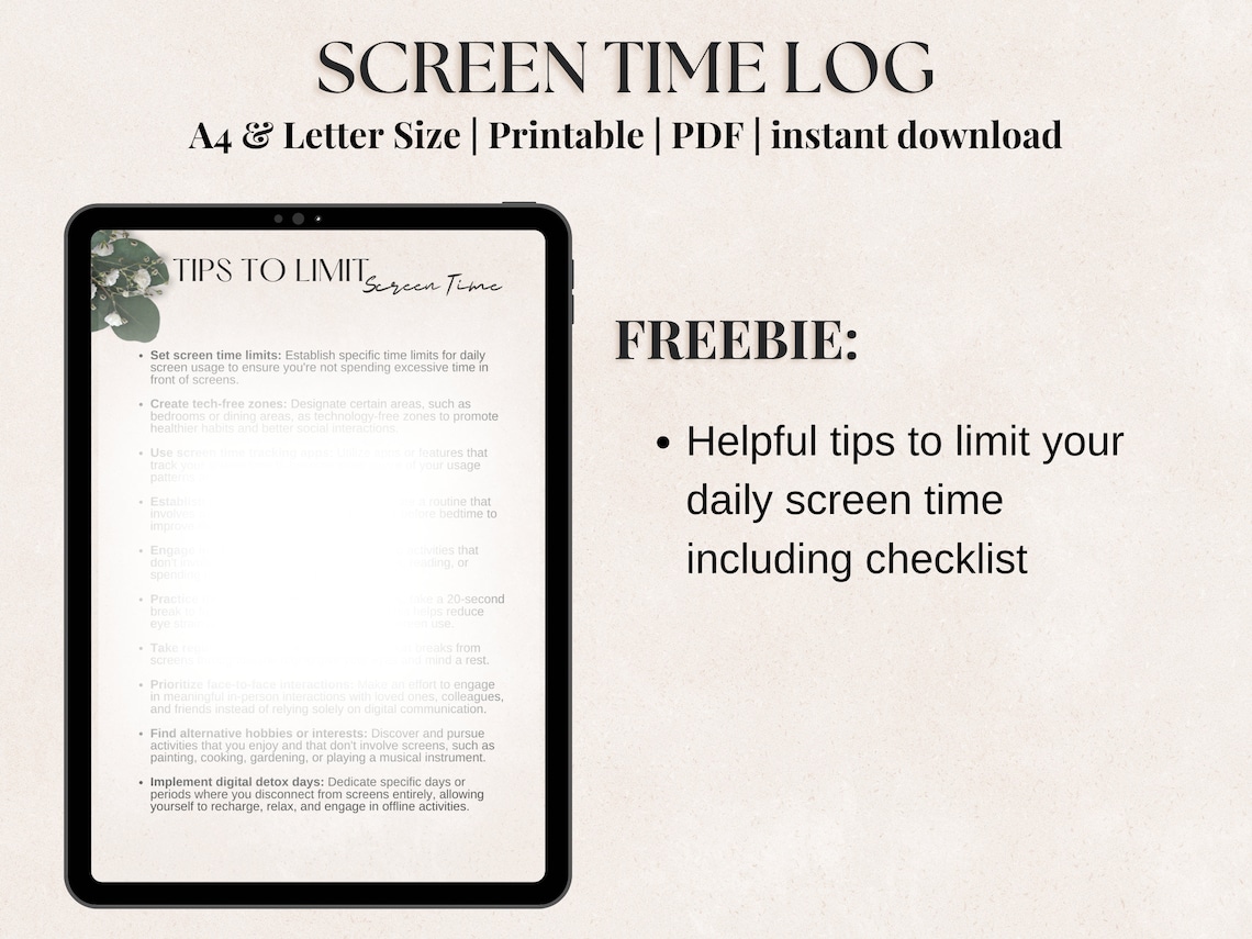 Weekly Screen Time Log: Keep Track of Your Screen Time Habit | Screen ...