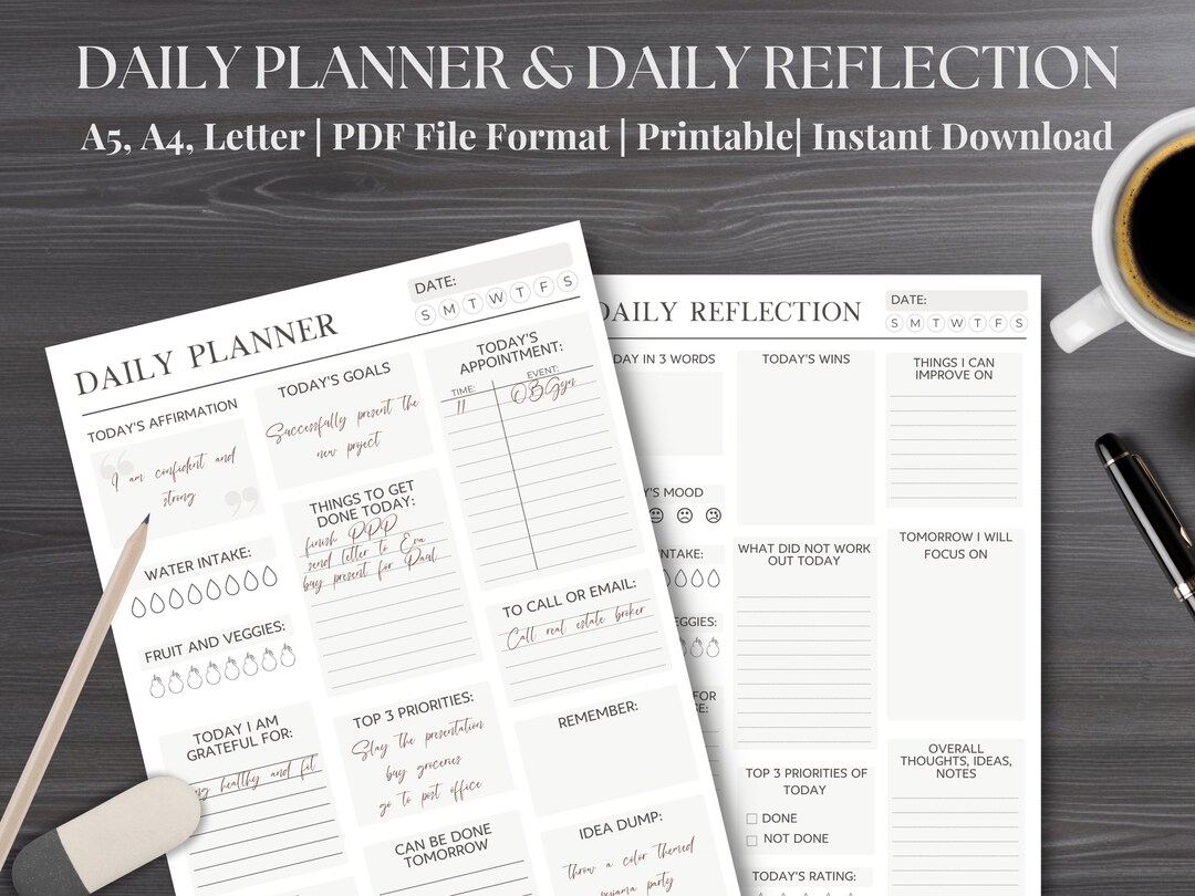 Self-reflection Daily Planner Template Organize Your Days - Etsy