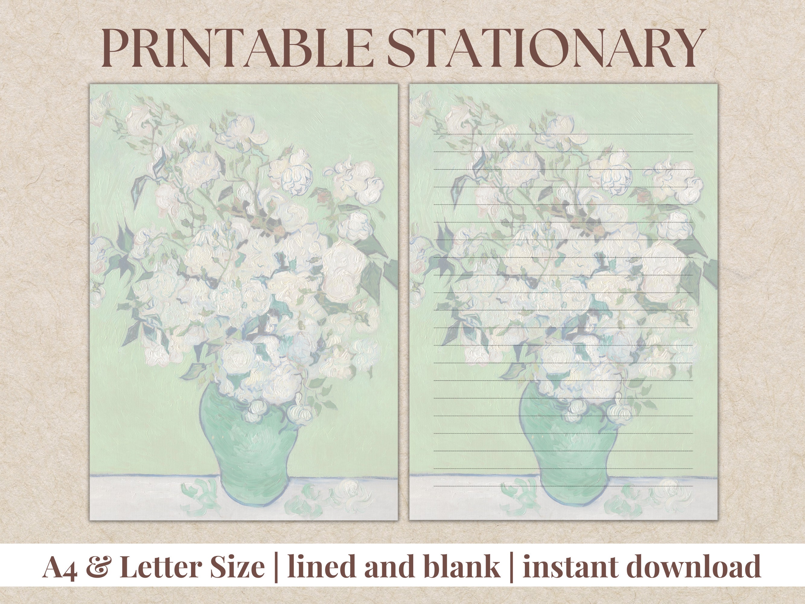Printable Writing Paper With Claude Monet Roses Print - Beautiful ...