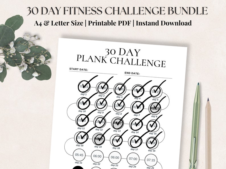 30 Day Master Workout Challenge Bundle: Printable Fitness Challenges ...