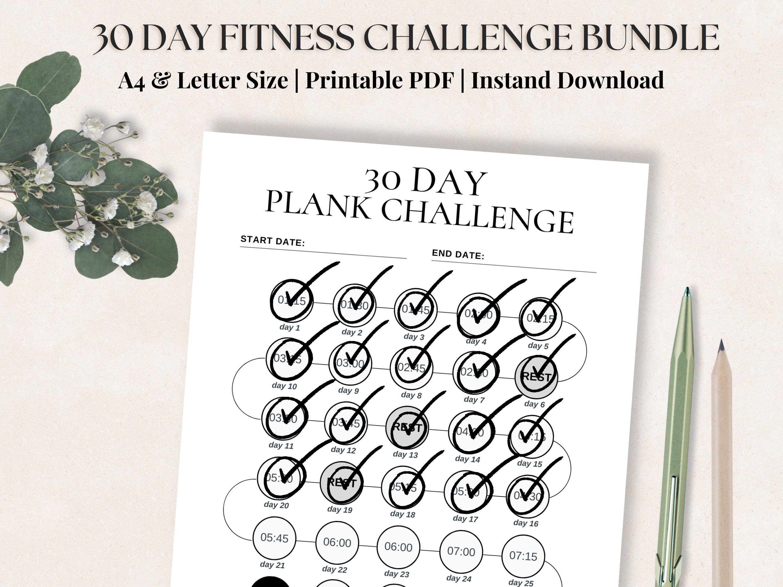 30 Day Master Workout Challenge Bundle: Printable Fitness Challenges ...