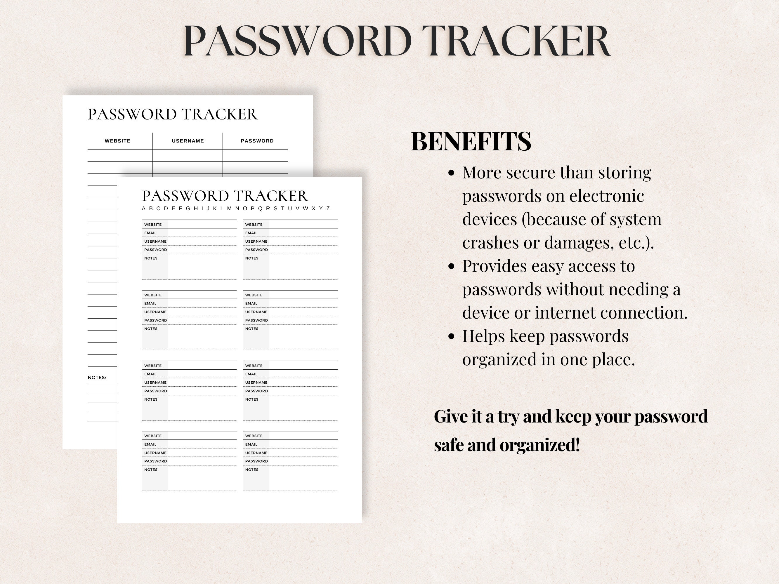 Minimalist Password Tracker: Printable Password Log | A4 & US Letter ...