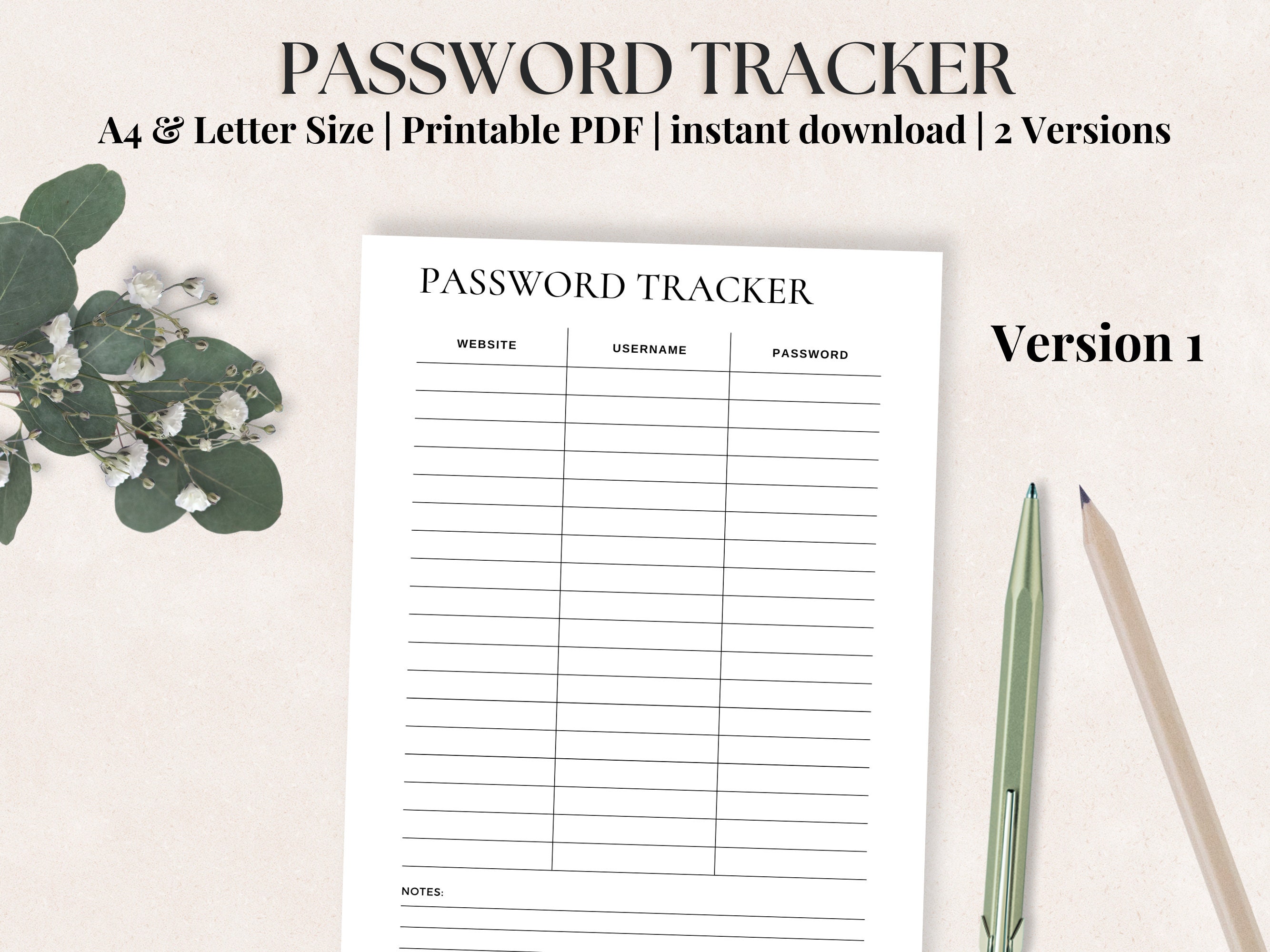 Minimalist Password Tracker: Printable Password Log | A4 & US Letter ...