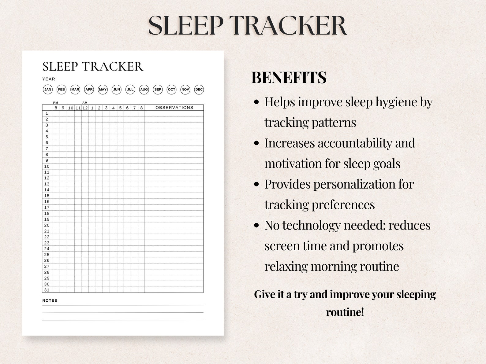Minimalist Sleep Tracker: Printable Sleep Log | A4 & Letter Size ...