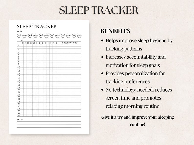 Minimalist Sleep Tracker: Printable Sleep Log | A4 & Letter Size ...