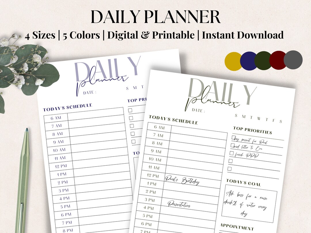 Minimalist Daily Planner Template A4, A5, Letter and Half Letter Size ...