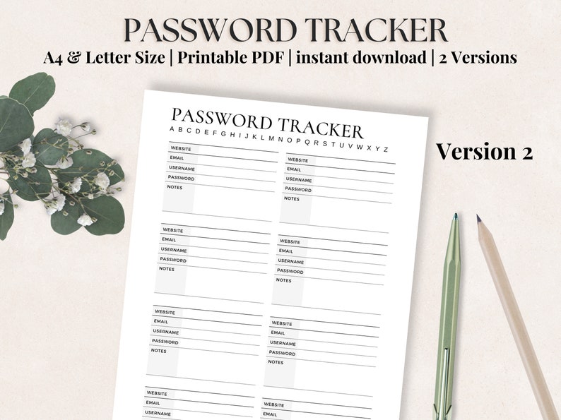 Minimalist Password Tracker: Printable Password Log | A4 & US Letter ...