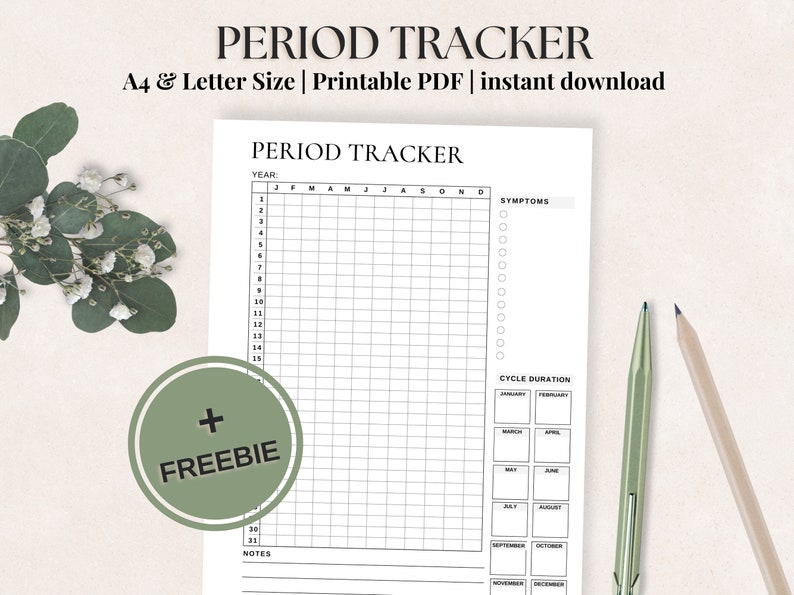 Printable Period Tracker: Yearly Overview Cycle Tracker A4 & Letter ...