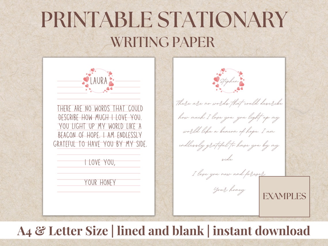 Printable Writing Paper, A4 and Letter Size, Simple Design - Etsy