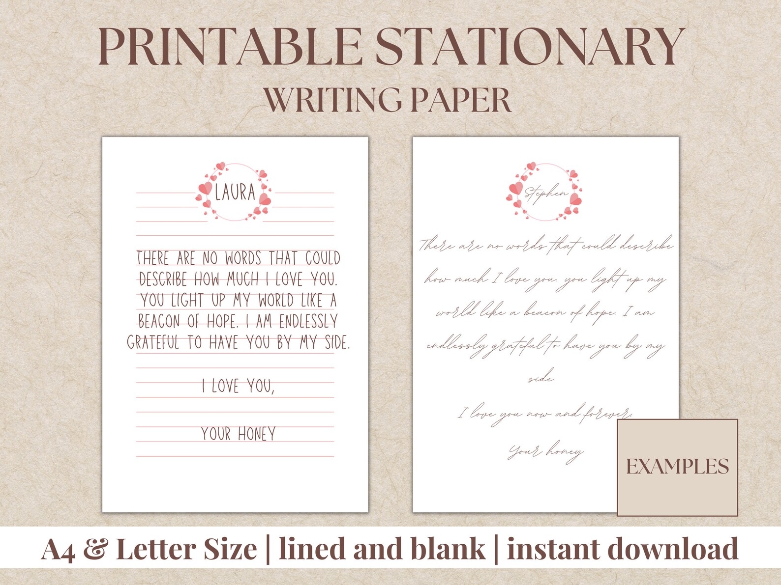 Printable Writing Paper, A4 and Letter Size, Simple Design - Etsy