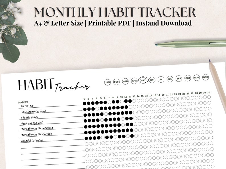 Printable Monthly Habit Tracker: Simple Routine Tracker to Create ...