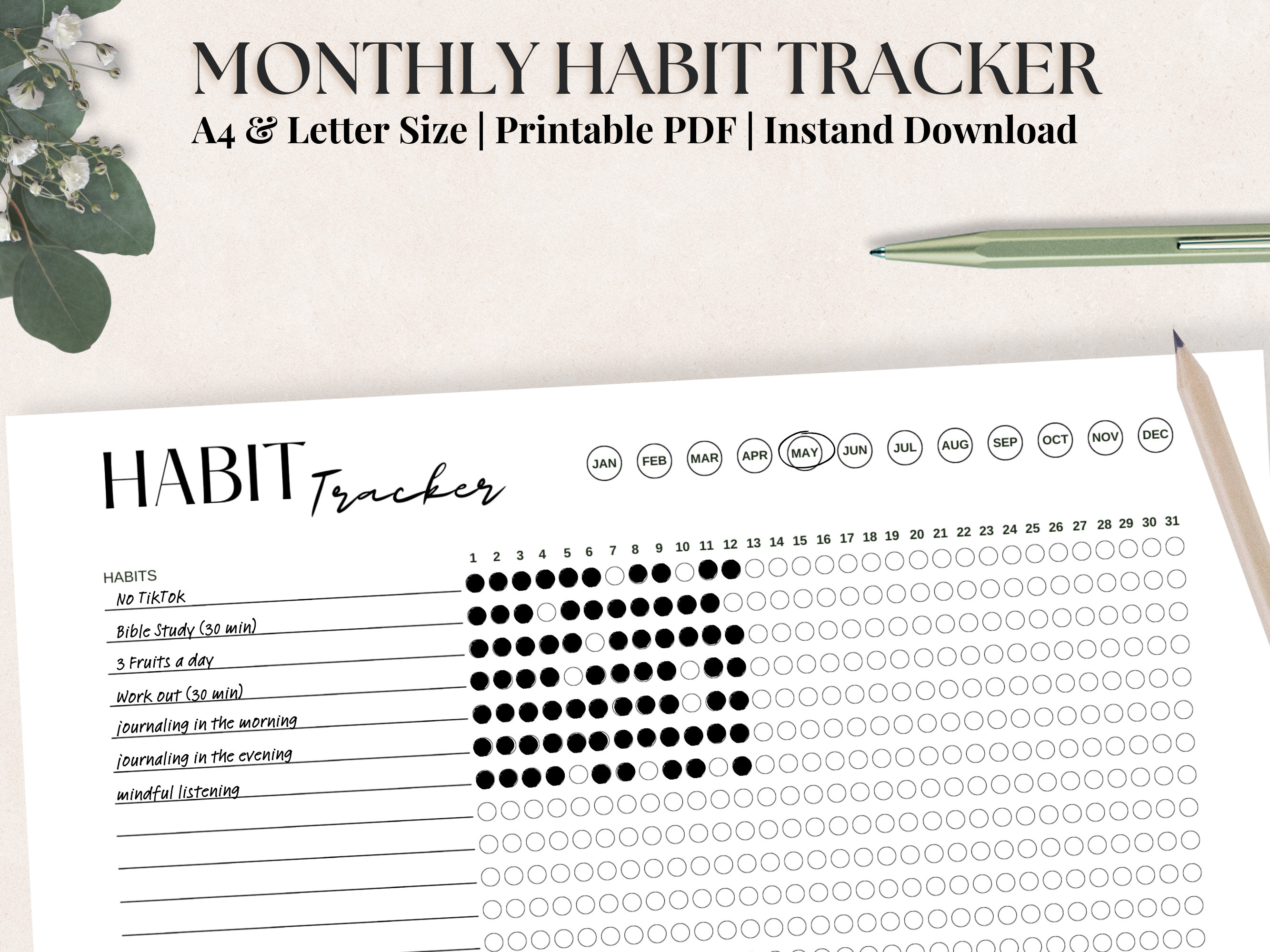 Printable Monthly Habit Tracker: Simple Routine Tracker to Create ...