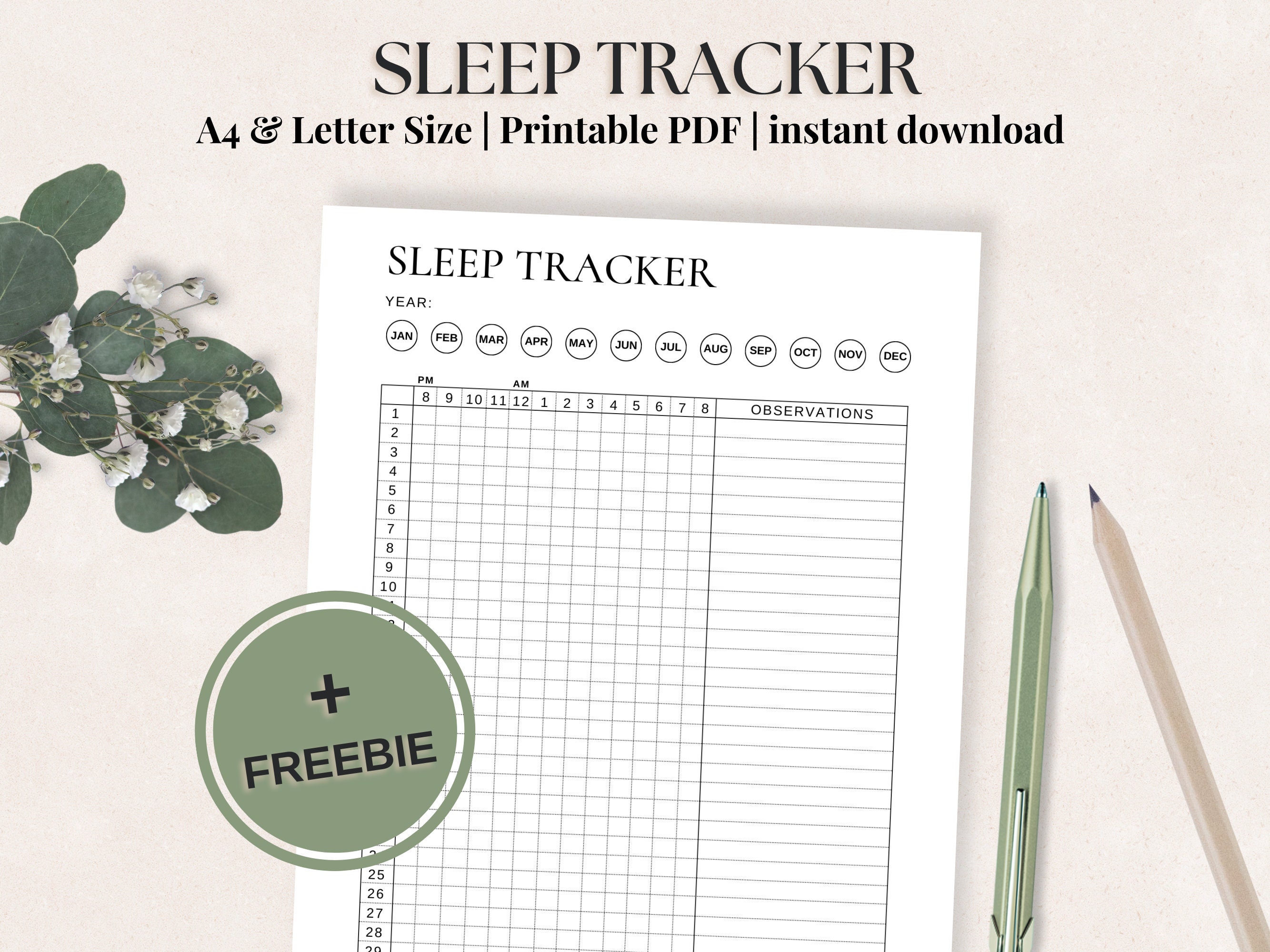 Minimalist Sleep Tracker: Printable Sleep Log | A4 & Letter Size ...