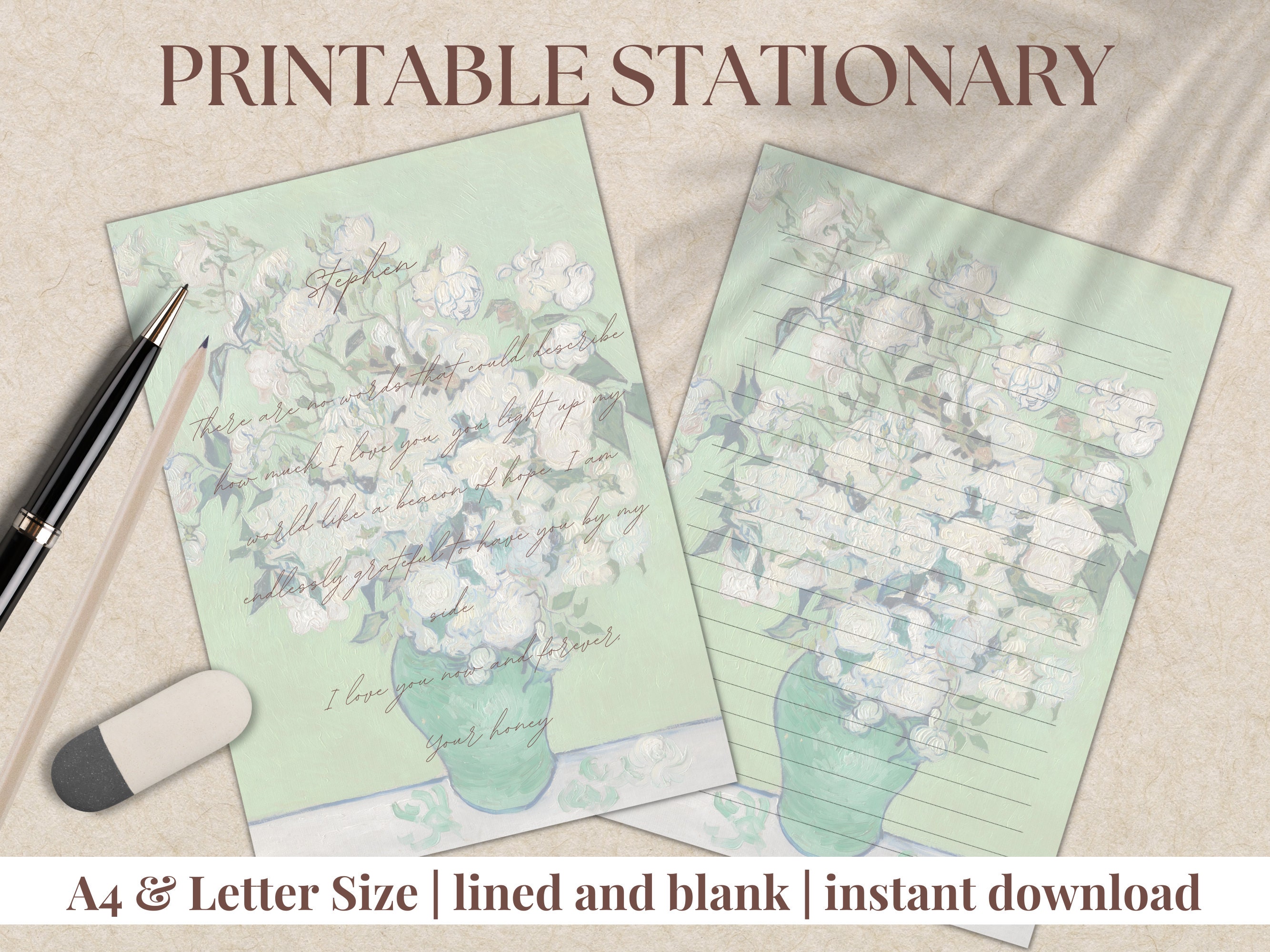 Printable Writing Paper With Claude Monet Roses Print - Beautiful ...